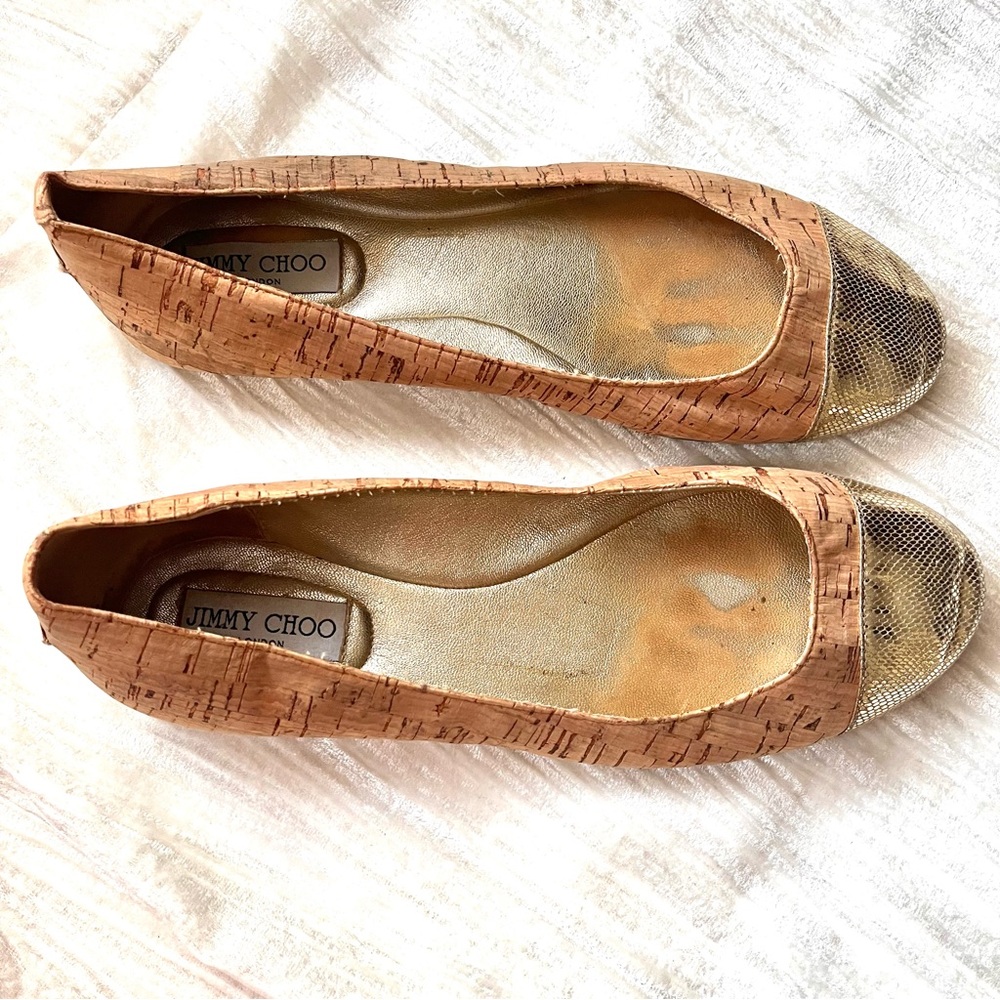 Jimmy Choo Whirl Cork Ballerina Flat, Gold Size 40 - Gem